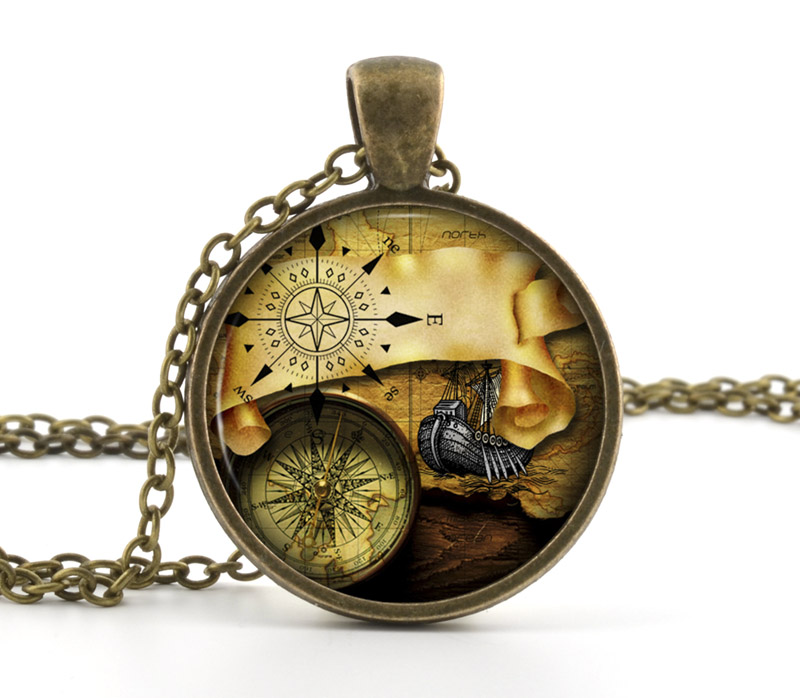 Compass Necklace - Picture Jewelry - Nautical Compass Pendant - Vintage ...
